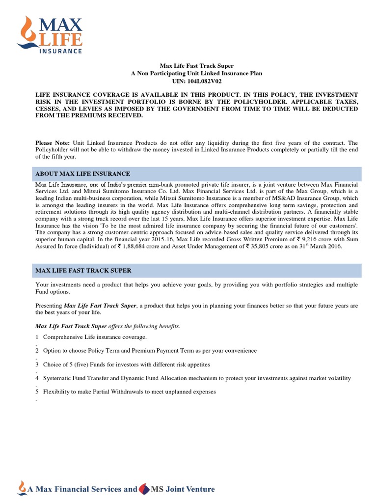 Max Life Fast Track Super: A Flexible Unit-Linked Insurance Plan ...