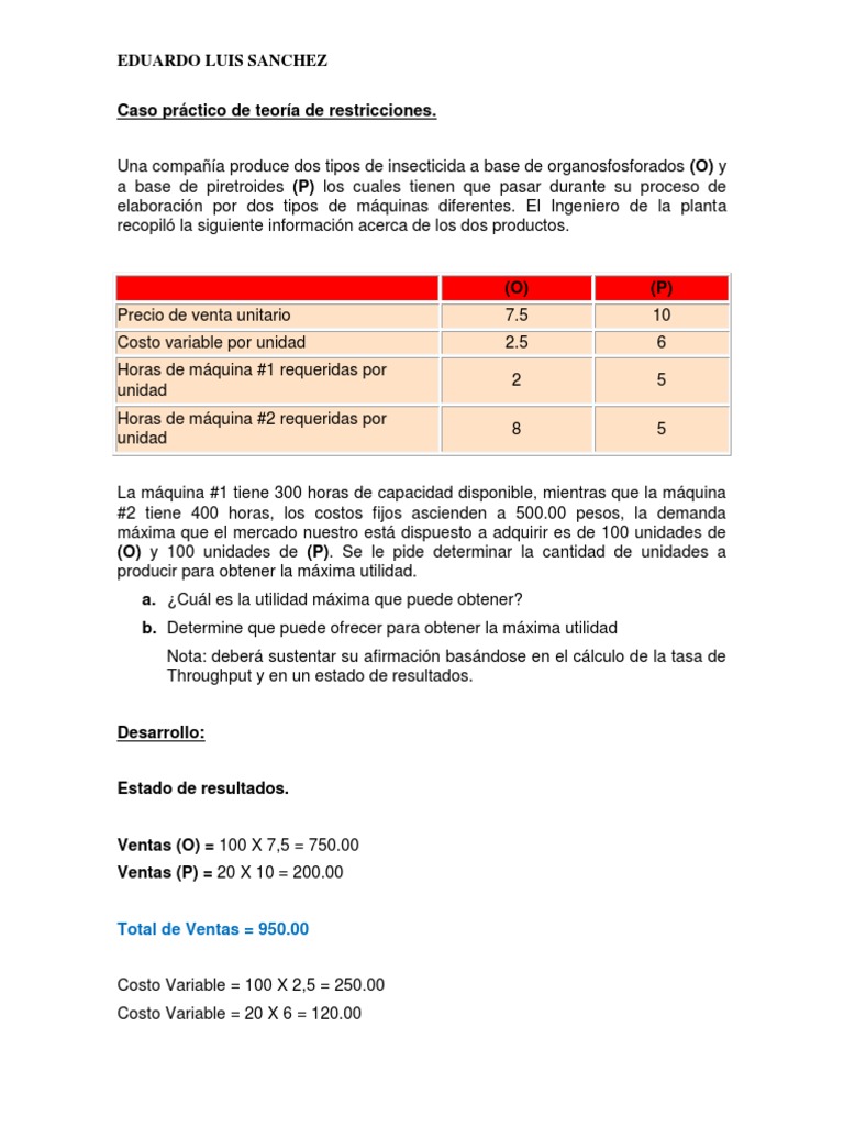 Caso Práctico de Teoría de Restricciones | PDF | Microeconomía | Mercado (economía)