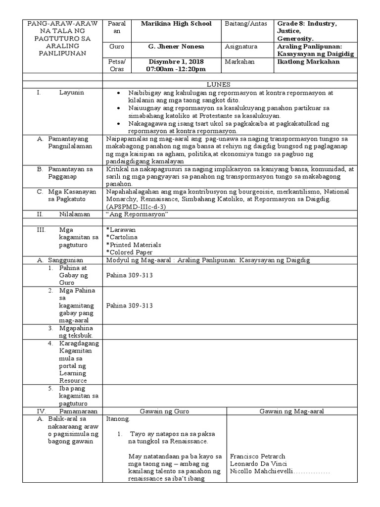 DLL (3rd Lesson) Repormasyon | PDF
