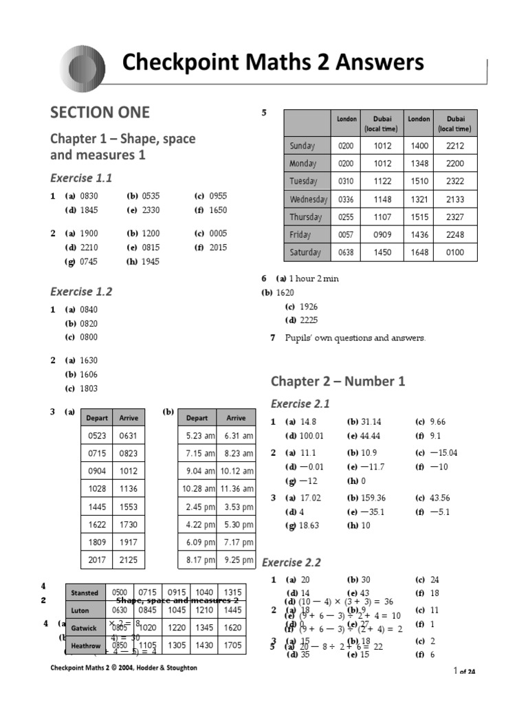 Checkpoint Maths 2 Answers: Section One | PDF | Litre | Geometric Shapes