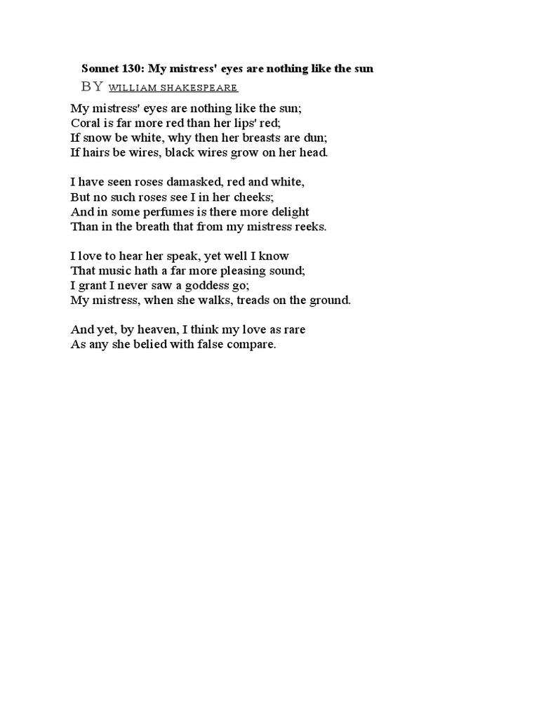 Sonnet 130: My Mistress' Eyes Are Nothing Like The Sun: William ...