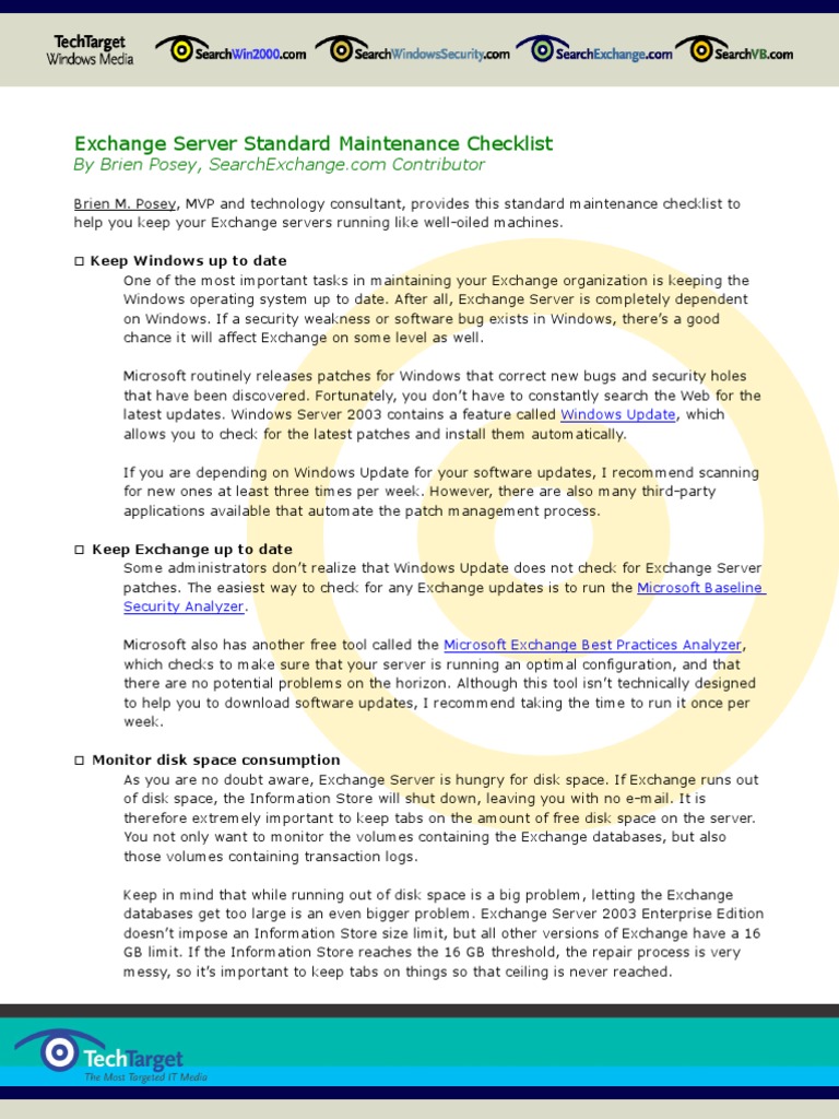 Exchange Maintenance Checklist - Printerversion | PDF