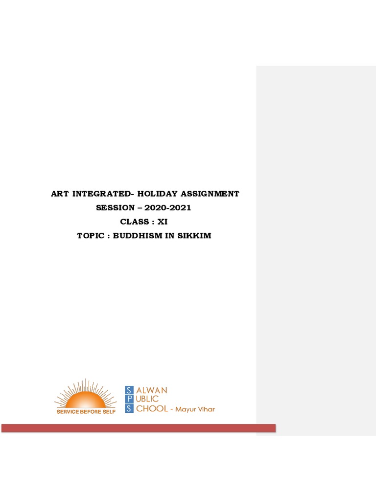 Art Integrated-Holiday Assignment SESSION - 2020-2021 Class: Xi Topic: Buddhism in Sikkim | PDF ...