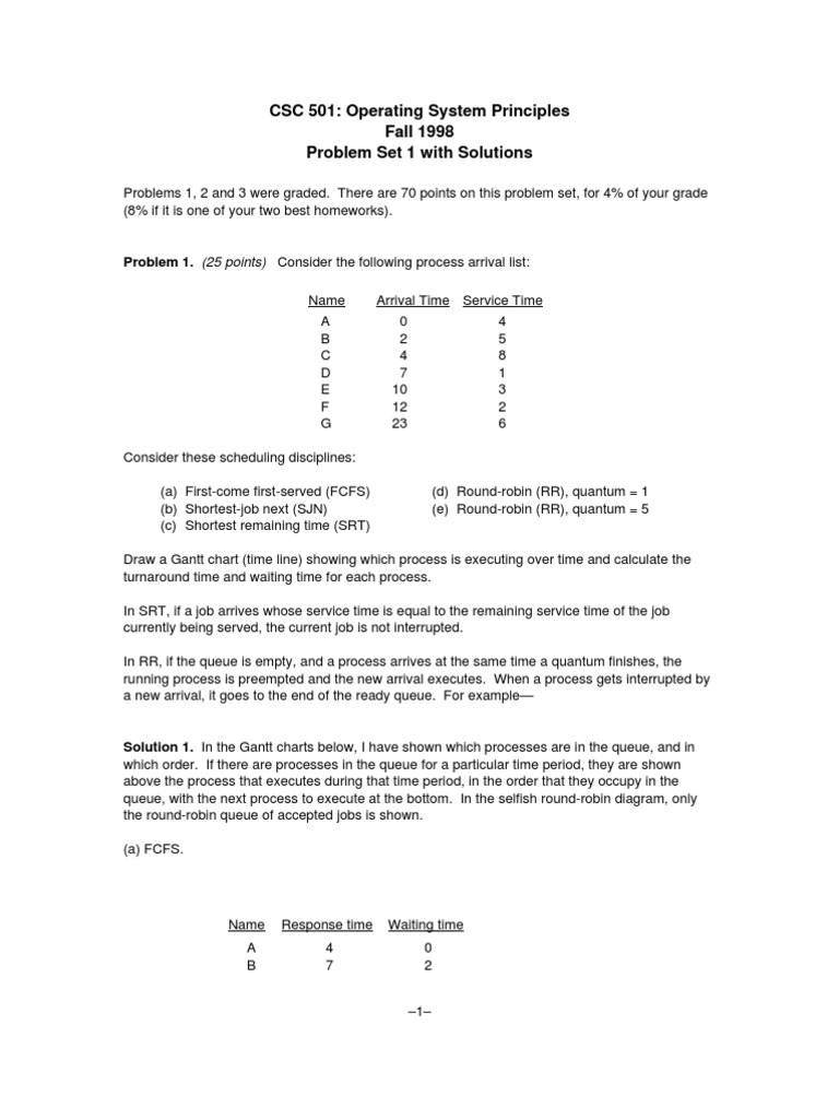 CSC 501: Operating System Principles Fall 1998 Problem Set 1 With Solutions | PDF | Scheduling ...