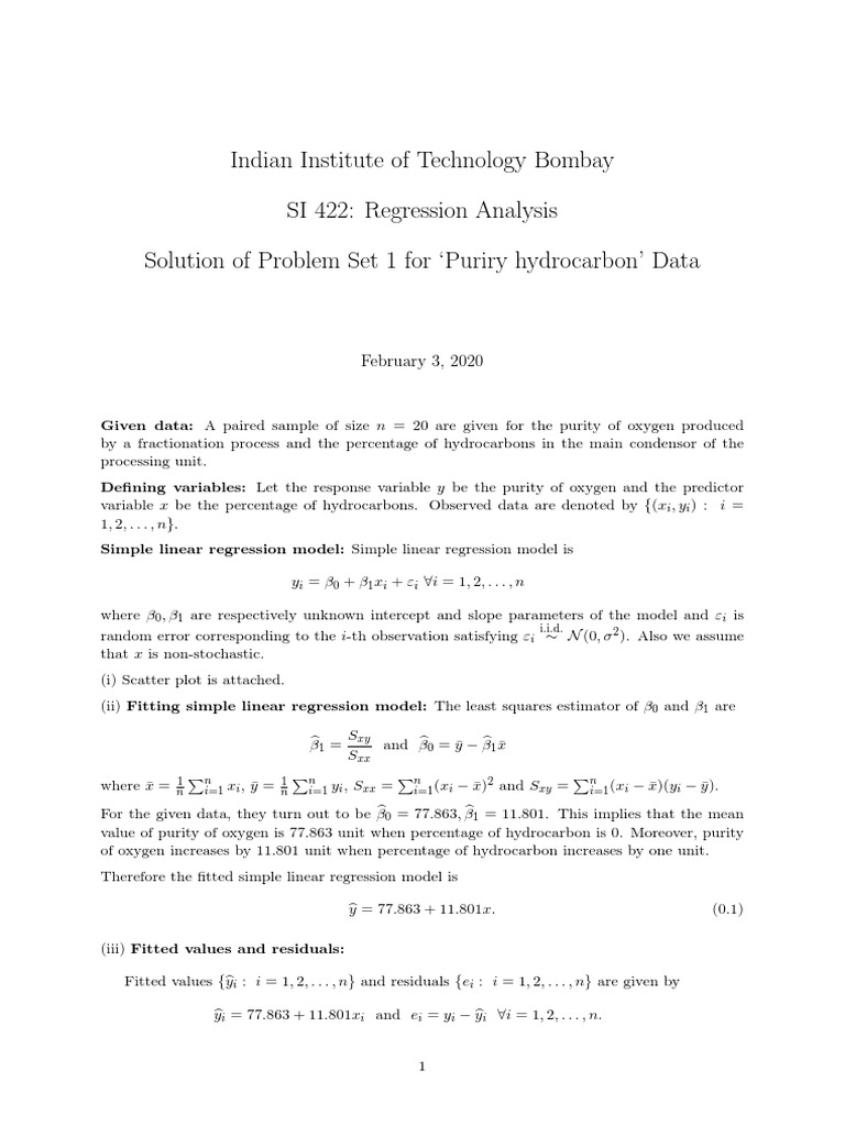 Solution of Problem Set 1 For Purity Hydrocarbon Data PDF | PDF | Regression Analysis | Errors ...