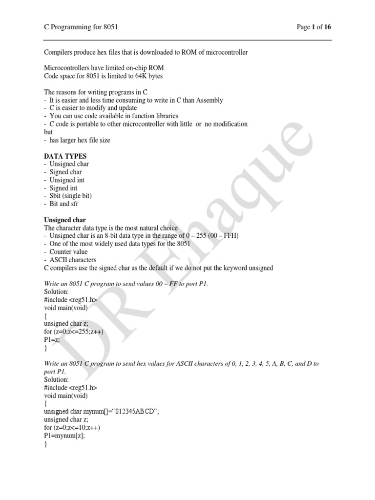 C Programming For 8051 PDF | PDF | Binary Coded Decimal | Random Access Memory