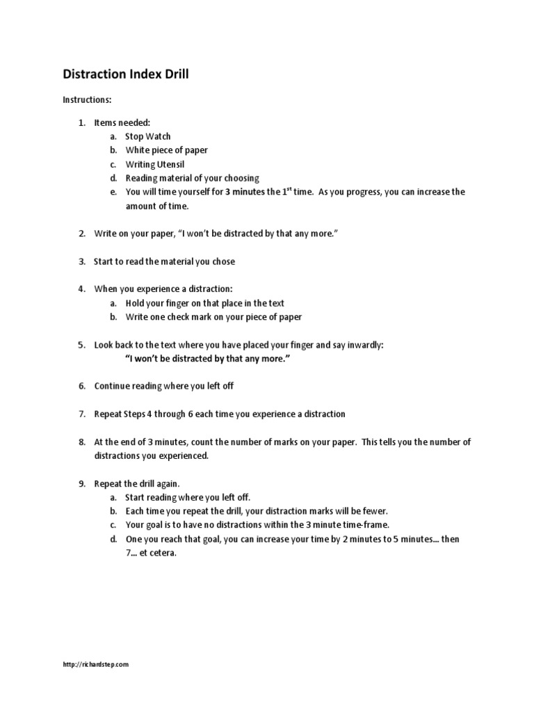 Exercise Einsteins Distraction Index Drill | PDF