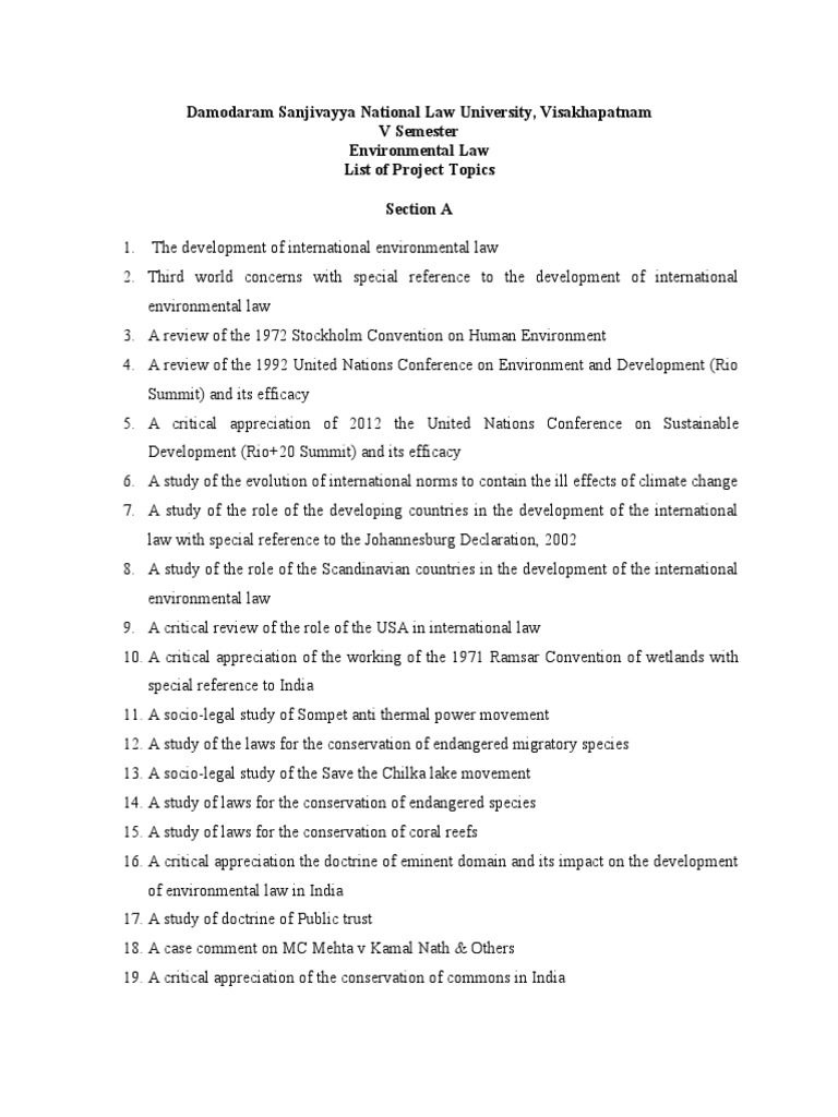 Environmental Law Project Topics List | PDF | Environmental Law ...