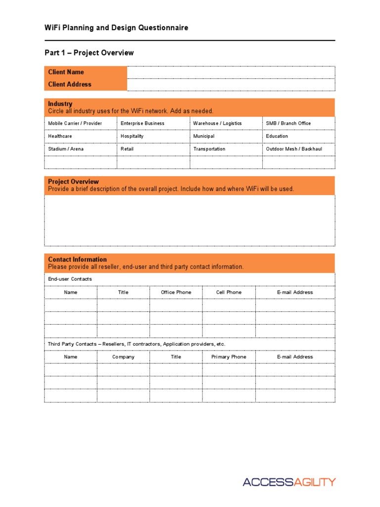 WiFi Project Planning Questionnaire | PDF | Wi Fi | Wireless Access Point