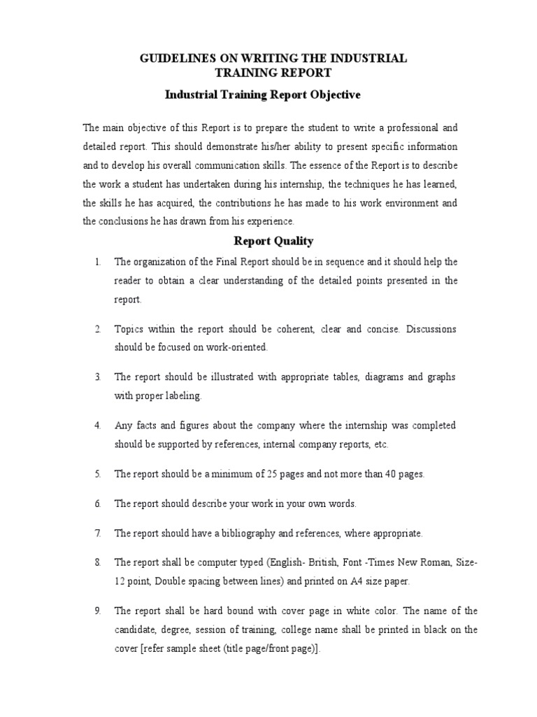 Industrial Report Guidelines | PDF | Table Of Contents | Times New Roman