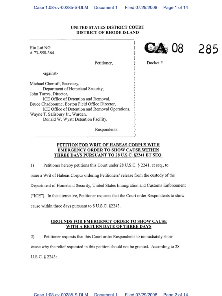 Hiu Lui NG Petition For Habaes Corpus | PDF | Habeas Corpus | Public Sphere