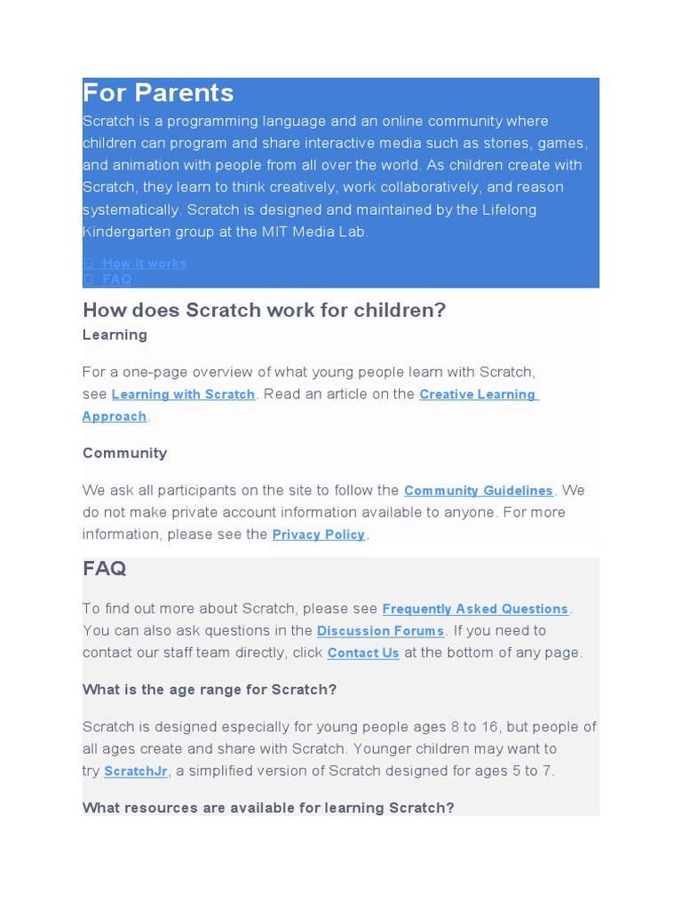 For Parents - Scratch | PDF | Scratch (Programming Language) | Privacy