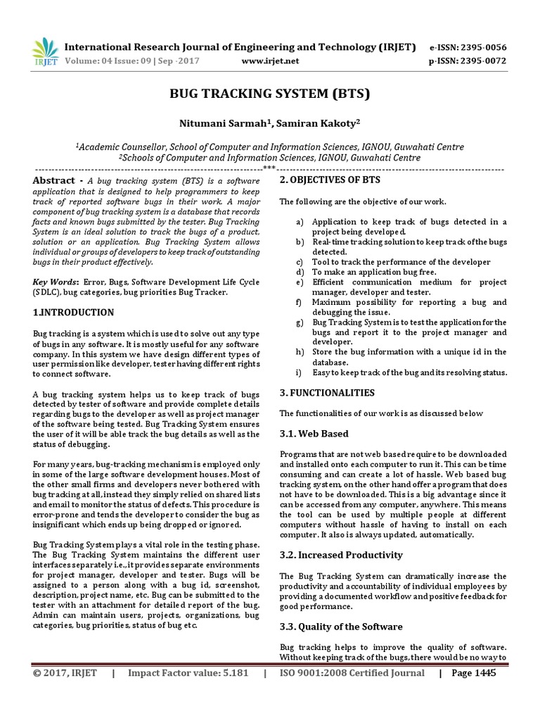 Bug Tracking System (BTS) : International Research Journal of ...