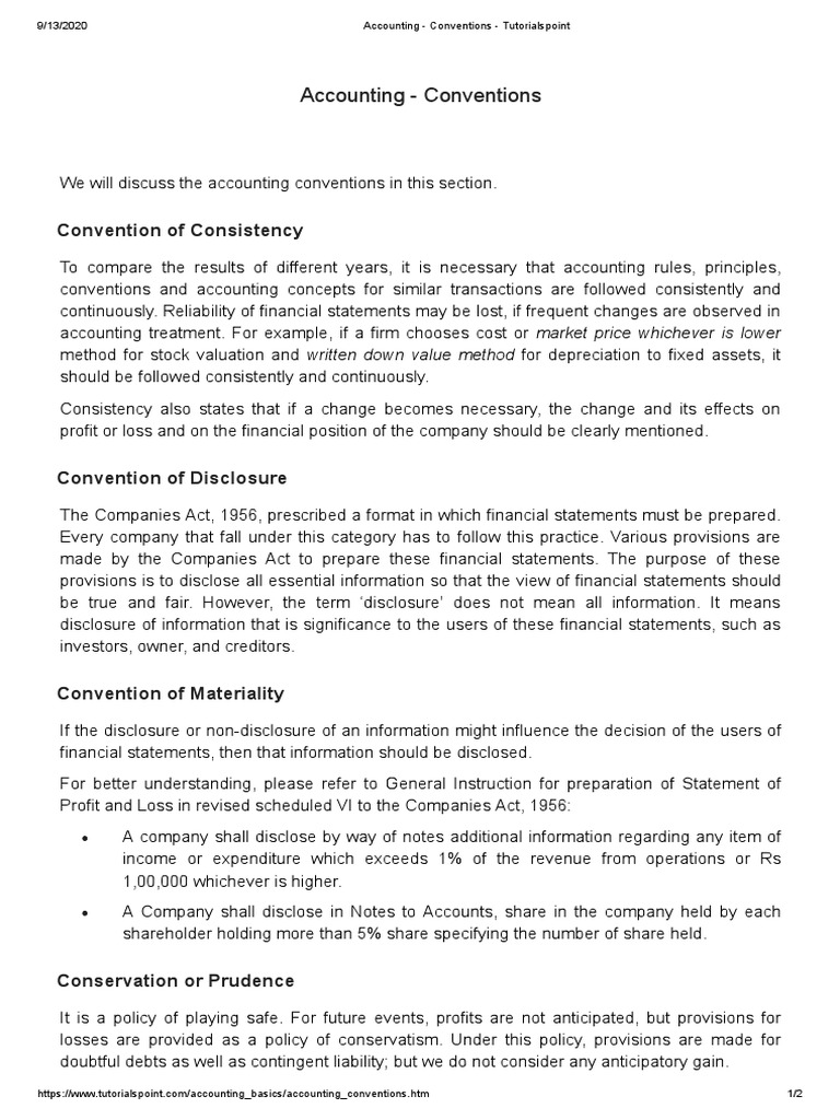 Accounting - Conventions | PDF | Financial Statement | Valuation (Finance)