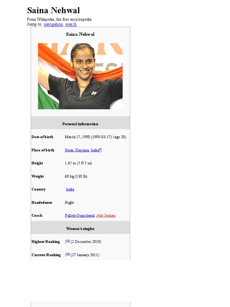 Saina Nehwal | Download Free PDF | Sports Competitions | Sports