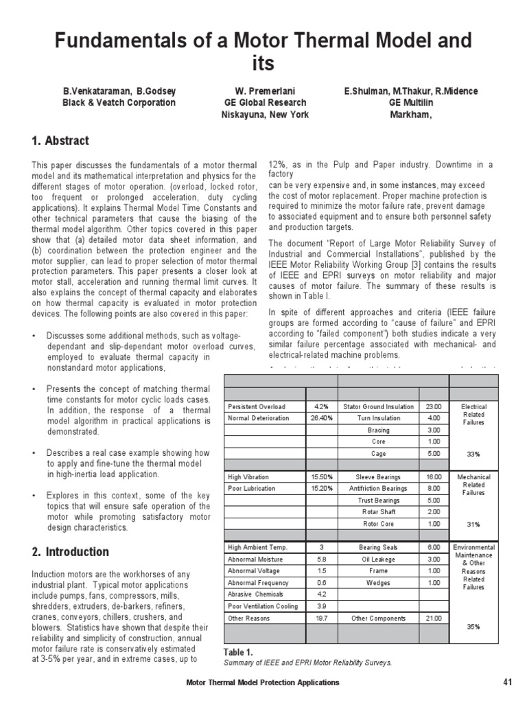 Motor Thermal Capacity in Protection Systems | PDF | Electric Motor ...