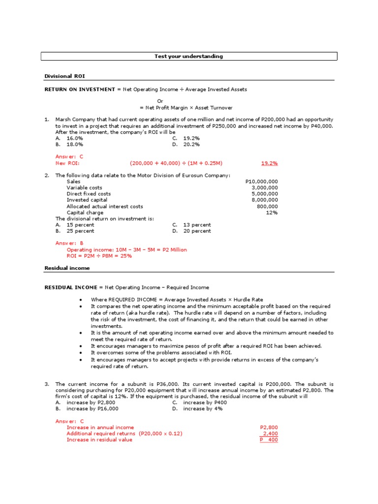 Return On Investment | PDF | Cost Of Capital | Return On Investment