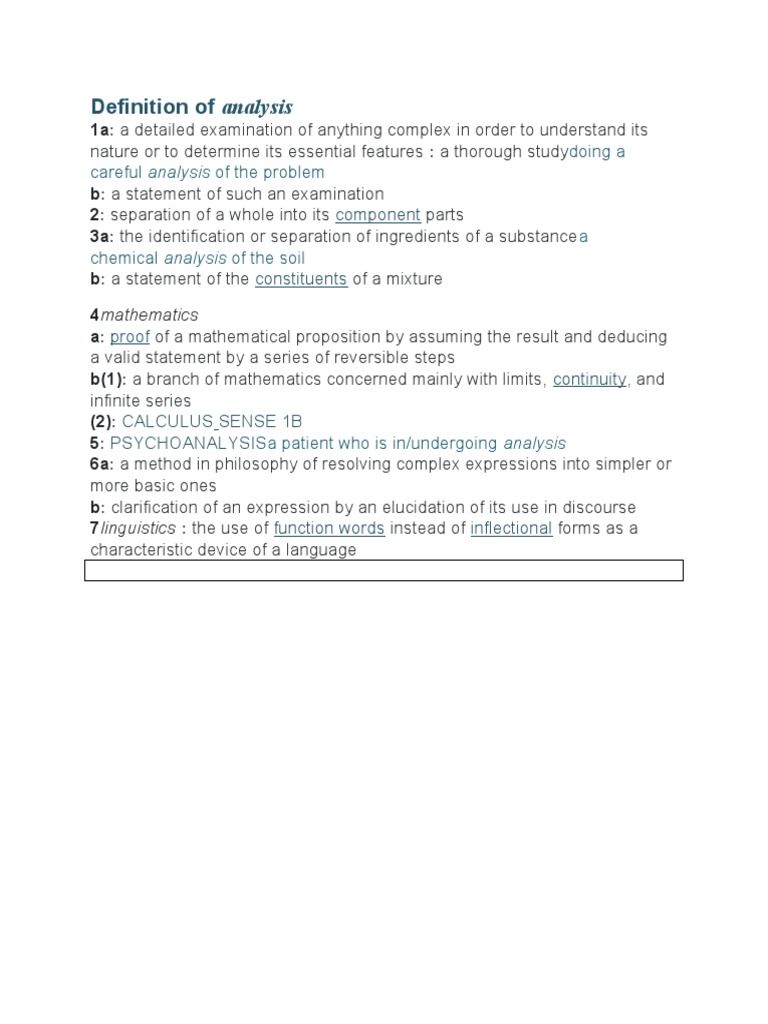 Definition of Analysis: Breaking Down Complex Ideas | PDF