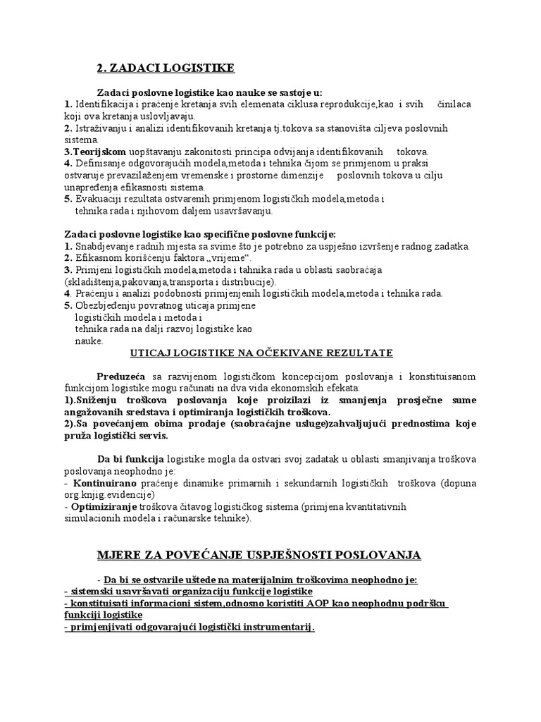 2 Zadaci Logistike | PDF