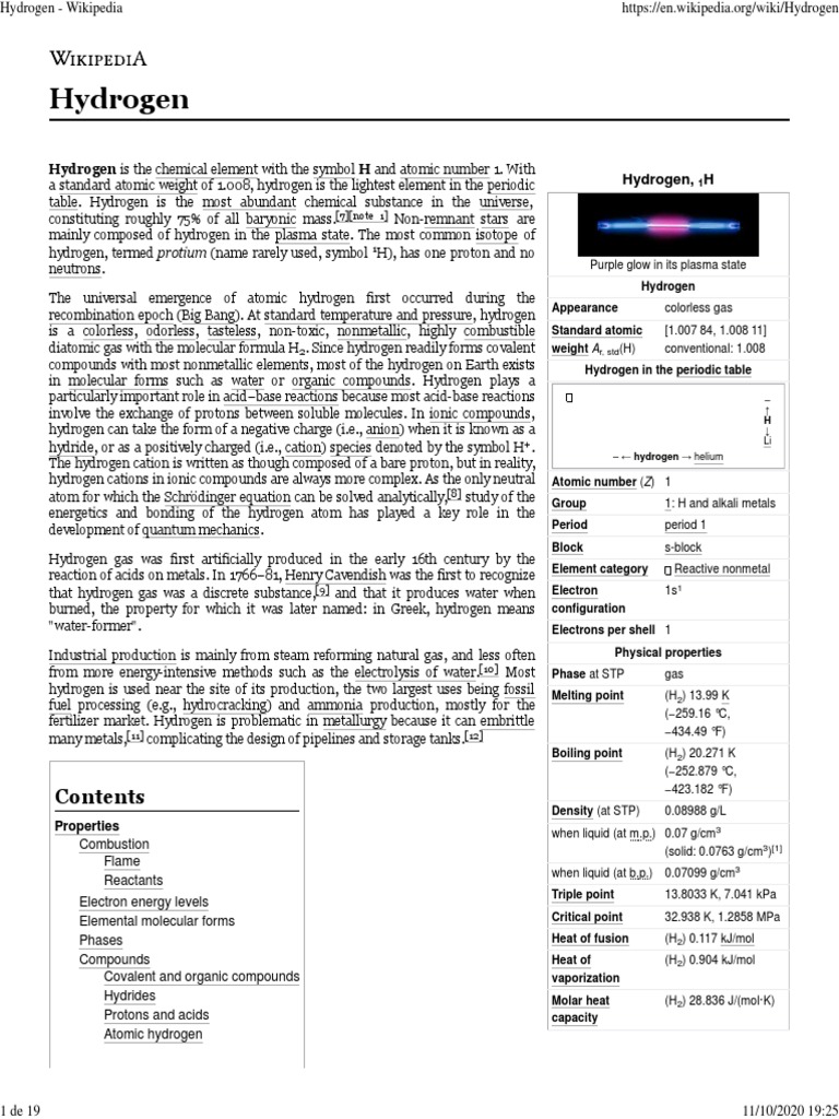 Hydrogen - Wikipedia | PDF | Hydrogen | Industrial Gases