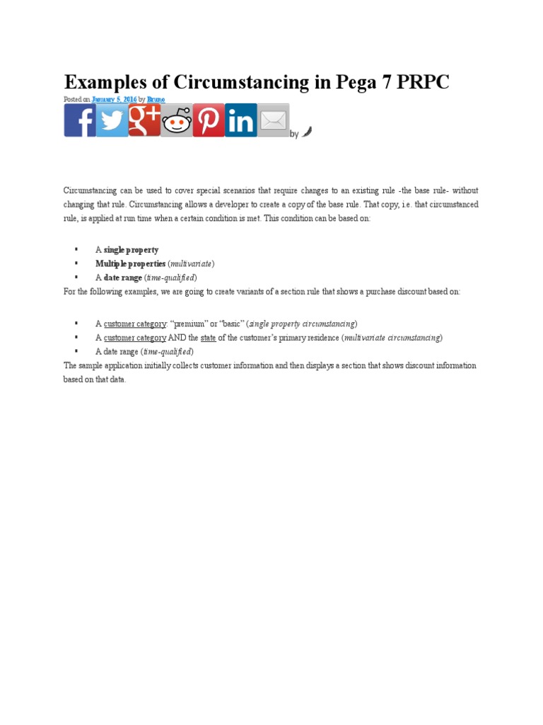 Examples of Circumstancing in Pega 7 PRPC | PDF | Insurance | Computing Examples of Circumstancing in Pega 7 PRPC | PDF | Insurance | Computing