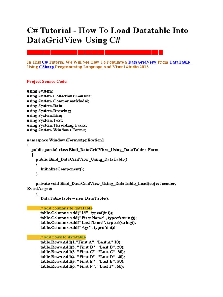 Csharp Data Grid View764576437859832327489327 | PDF | C Sharp (Programming Language) | Object ...
