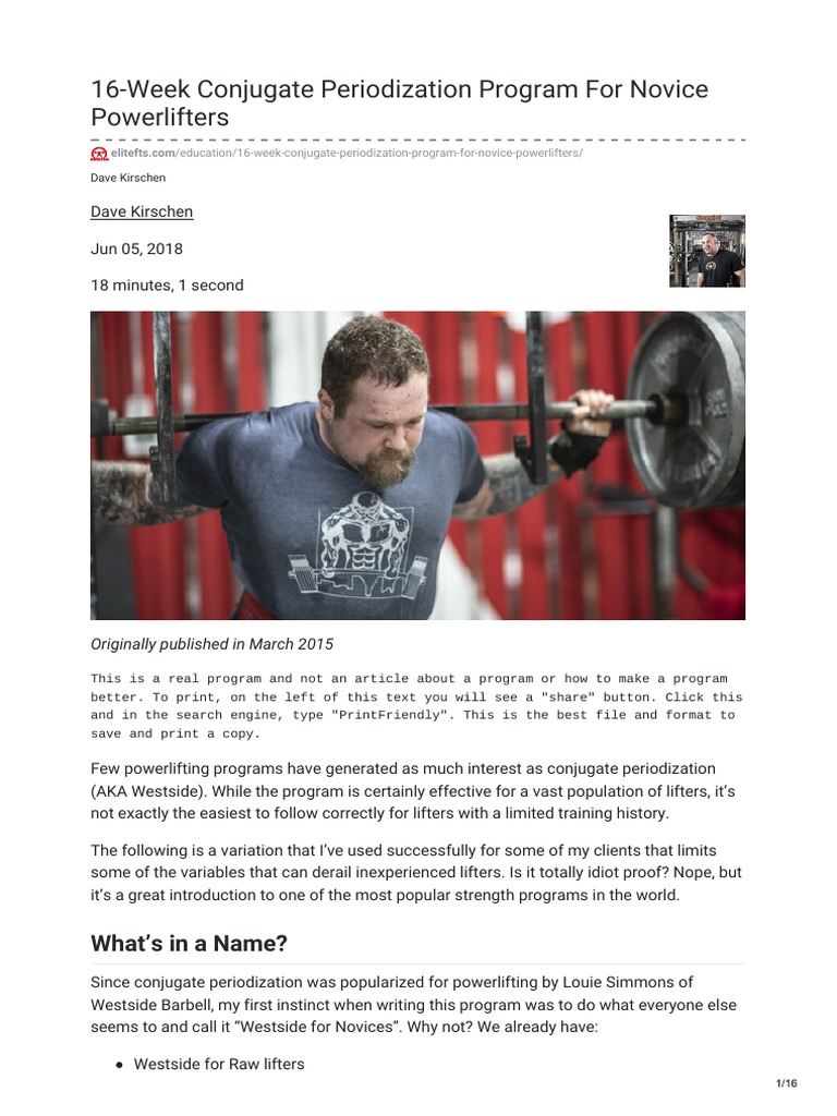 16-Week Conjugate Periodization Program For Novice Powerlifters | PDF ...
