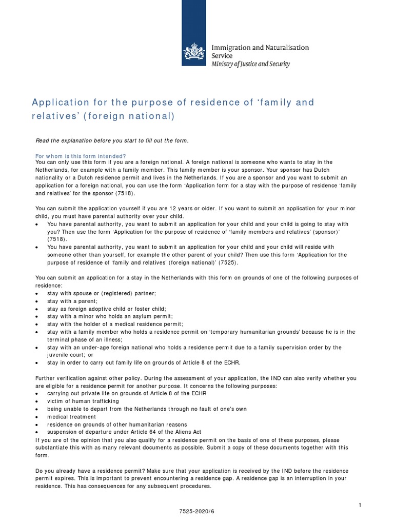 Application For The Purpose of Residence of Family and Relatives ...