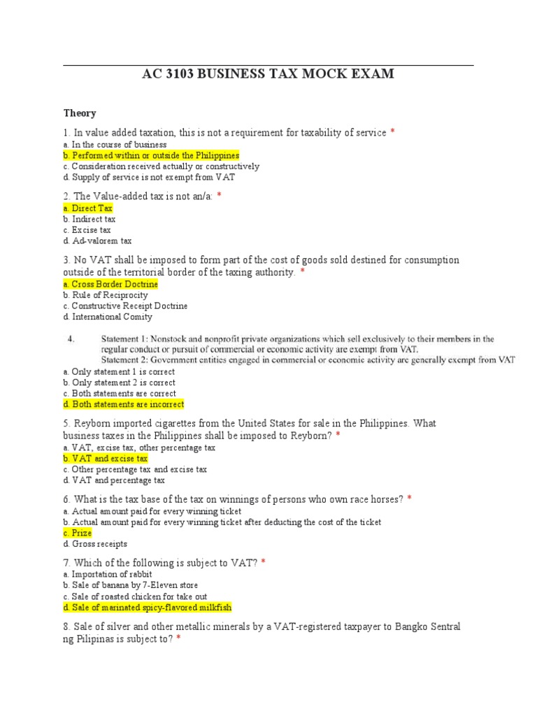 Ac 3103 Business Tax Mock Exam | PDF | Value Added Tax | Government ...