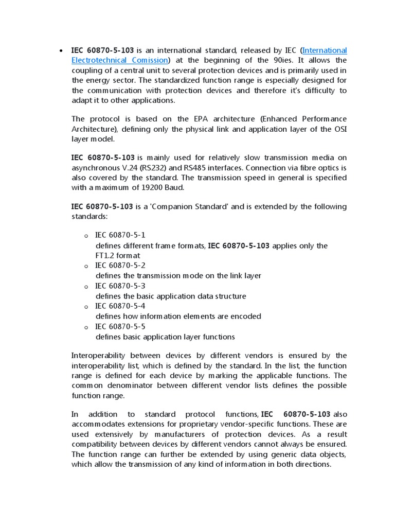 IEC 60870-5-103 Is An International Standard, Released by IEC ( | PDF ...
