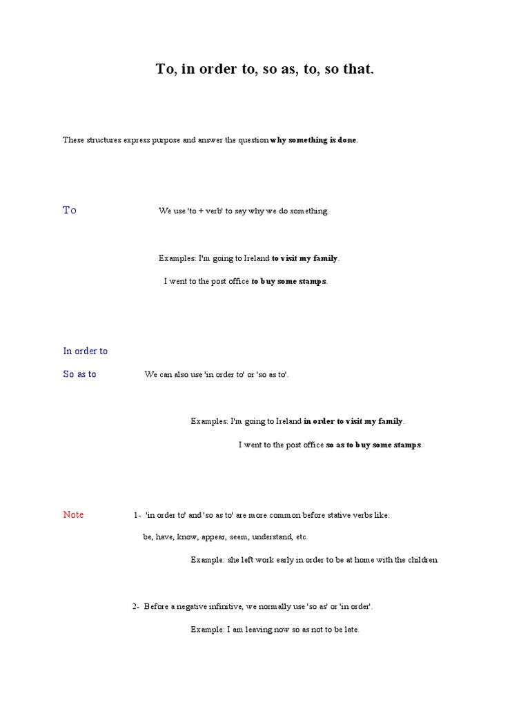 To, in Order To, So As, To, So That | PDF