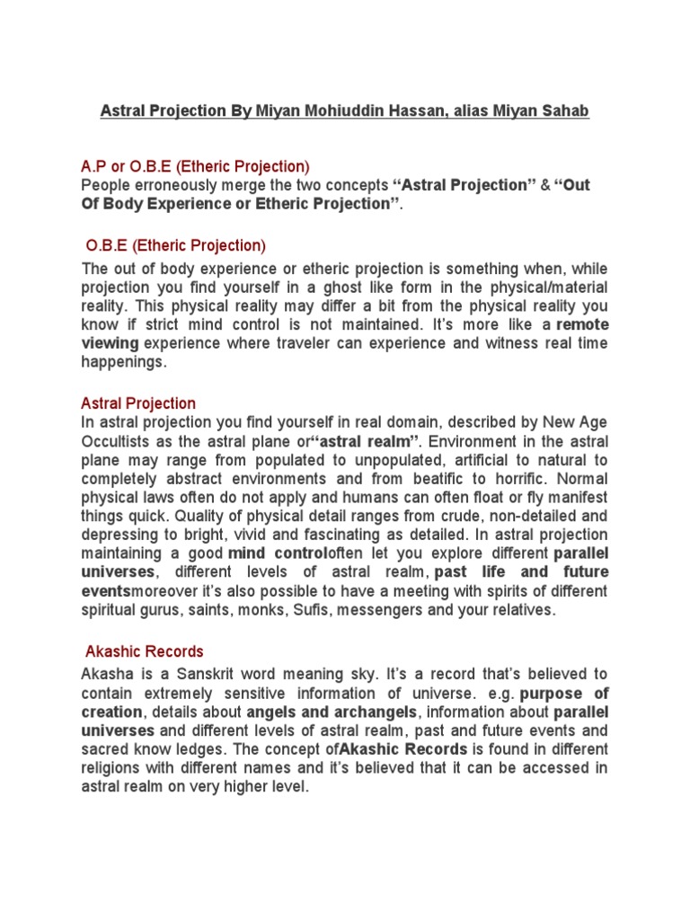 Astral Projection By: A.P or O.B.E (Etheric Projection) | PDF | Chakra ...