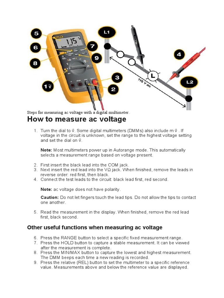 Measuring Ac Voltage With A Digital Multimeter | PDF | Electrical Equipment | Manufactured Goods