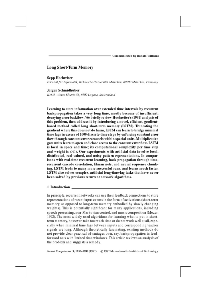 Neural Computation Volume 9 Issue 8 1997 (Doi 10.1162 - Neco.1997.9.8.1735) Hochreiter, Sepp ...