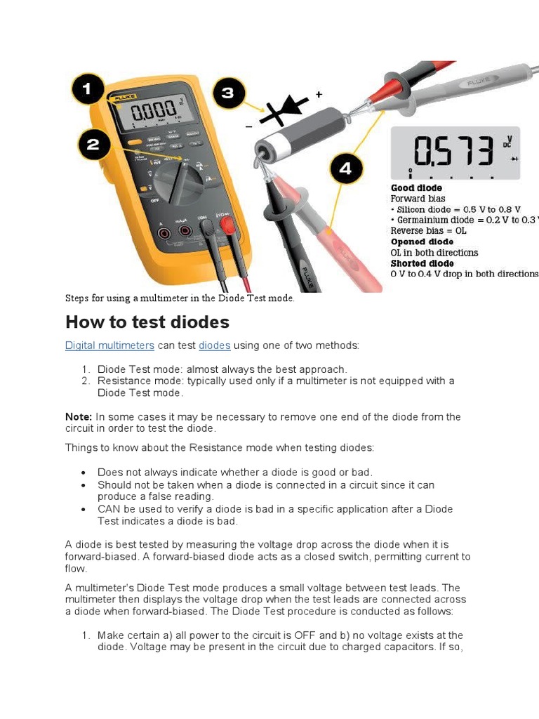 Diode Test Mode in The Multimeter | PDF | Diode | P–N Junction