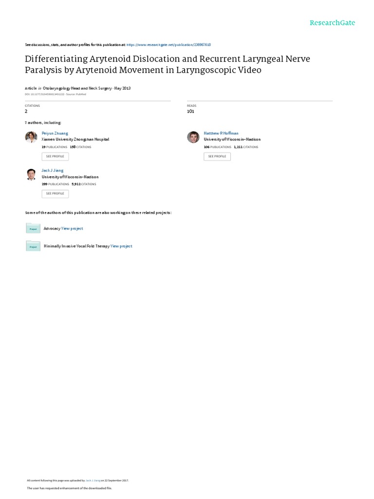 Arytenoid Movement in Laryngeal Disorders | PDF | Larynx | Electromyography