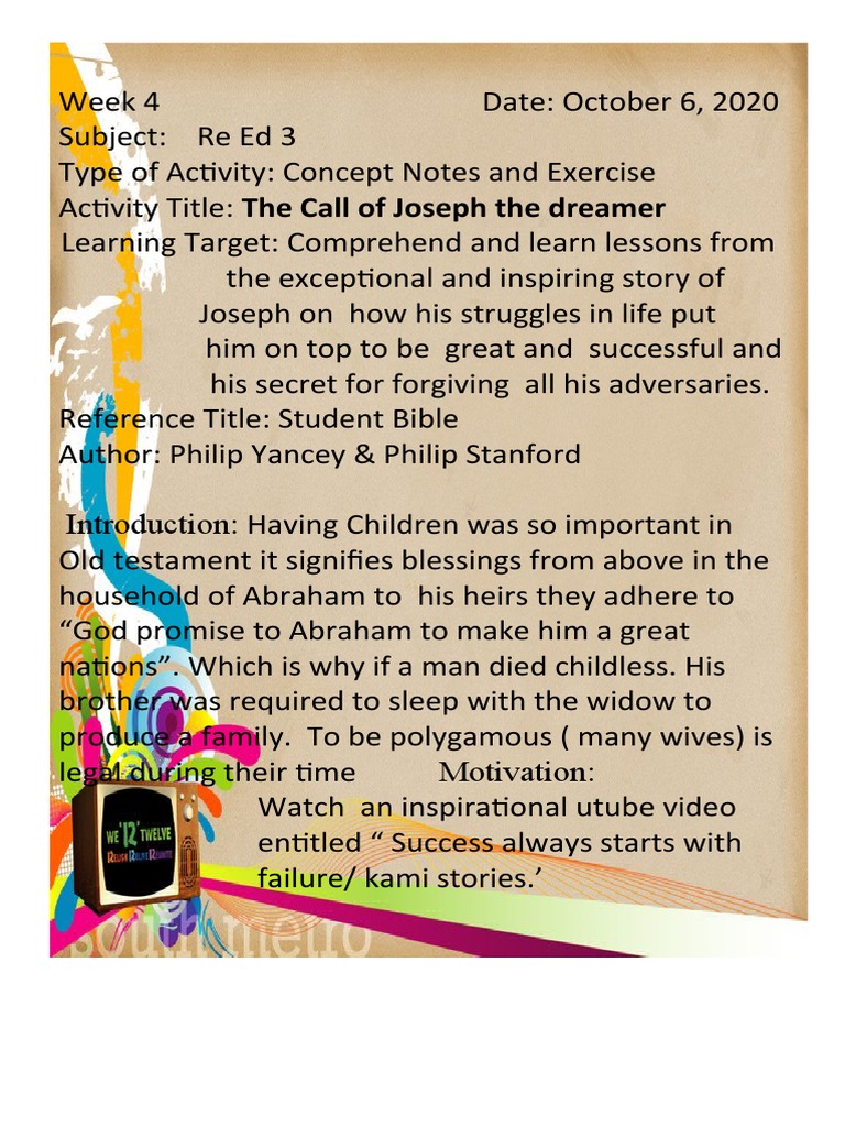 Lessons from Joseph the Dreamer | PDF | Religion And Belief