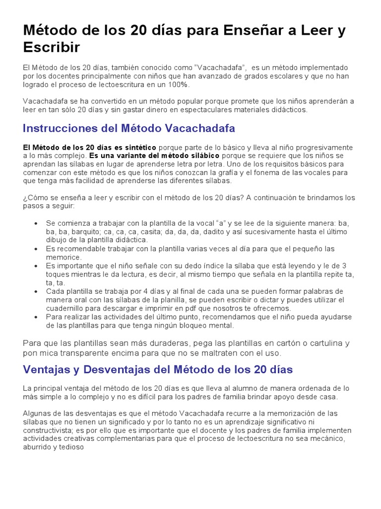 Método de Los 20 Días para Enseñar A Leer y Escribir | PDF | Ciencia ...
