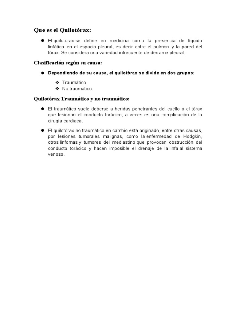 Quilotórax: Causas y Clasificación | PDF | Viajes y turismo | Ciencia y ...