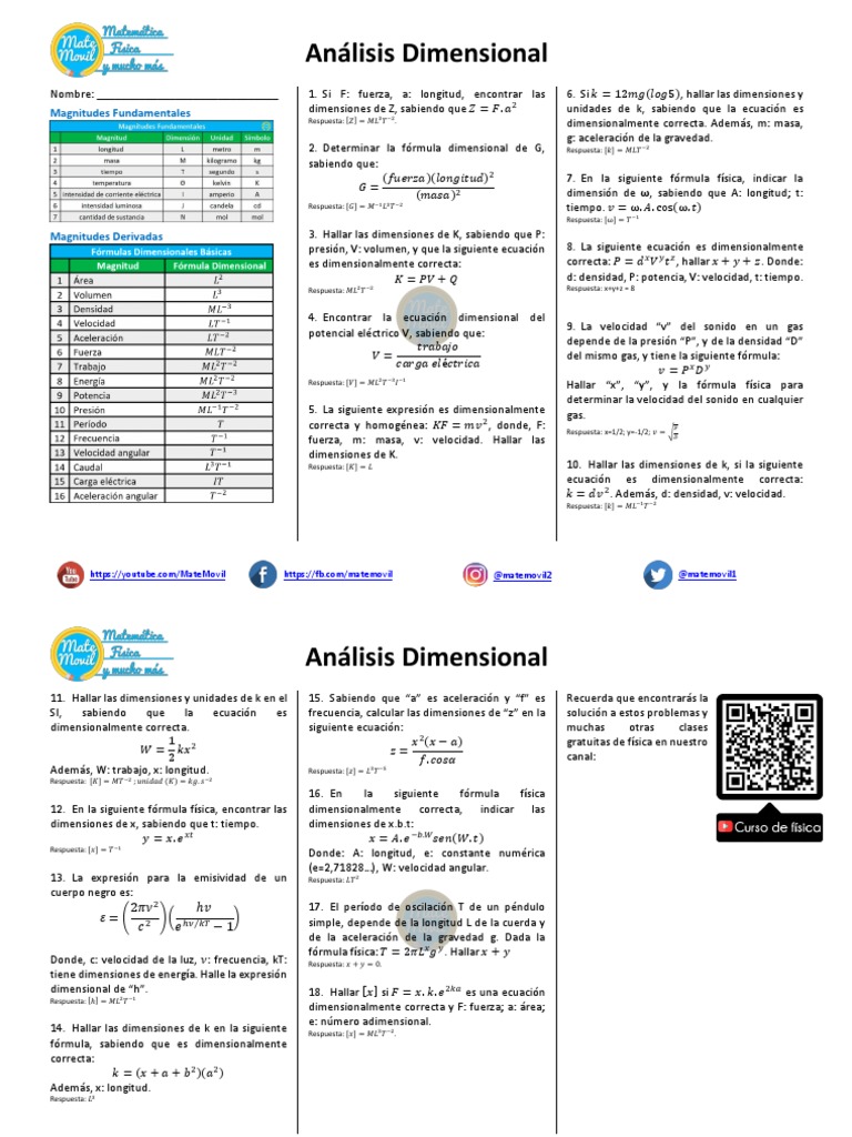 Análisis Dimensional - Ejercicios Resueltos PDF | PDF