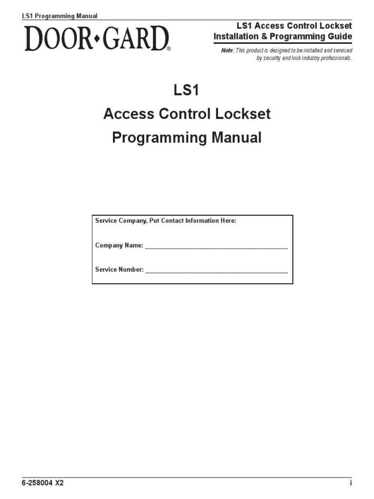 LS1 Access Control Lockset Installation & Programming Guide | PDF ...