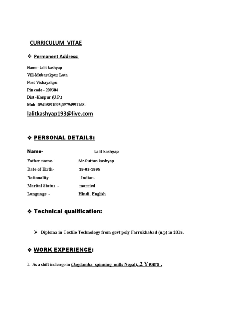 Curriculum Vitae: Permanent Address | PDF