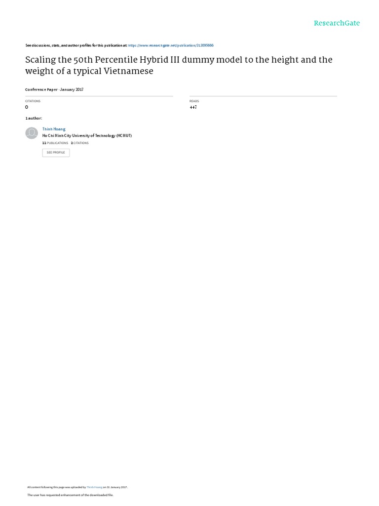 Scaling The 50th Percentile Hybrid III Dummy Model To The Height and ...