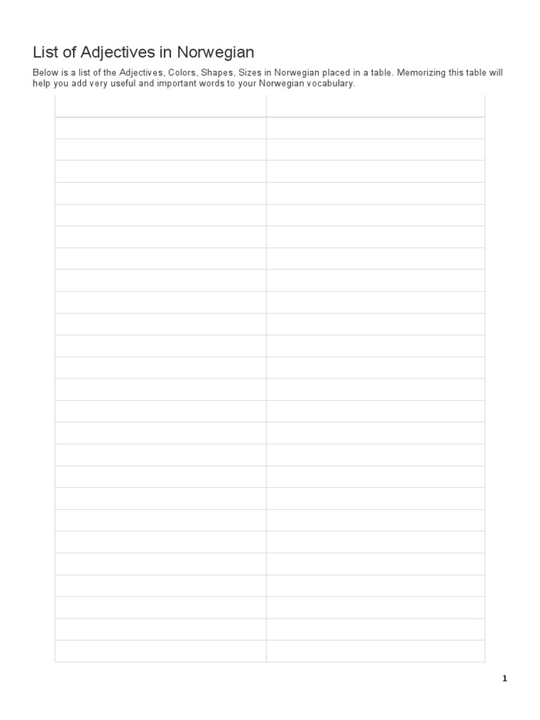 List of Adjectives in Norwegian | PDF