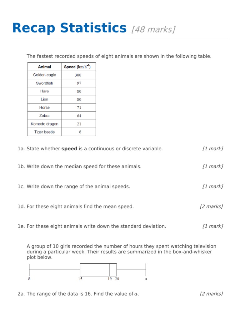 Recap Statistics: (48 Marks) | PDF | Median | Statistical Analysis