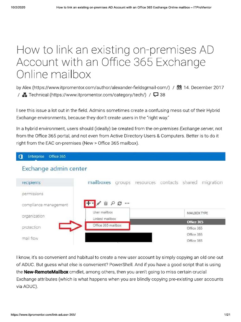 How To Link An Existing On-Premises AD Account With An Office 365 ...