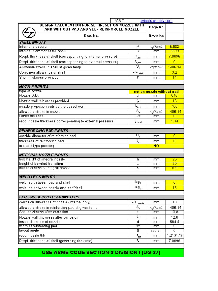 Page No Doc. No. Revision Design Calculation For Set In, Set On Nozzle ...