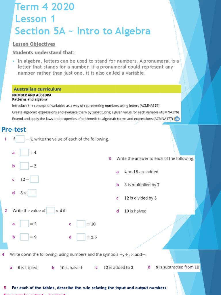 Lesson 1 - Introduction To Algebra 5A PDF | PDF