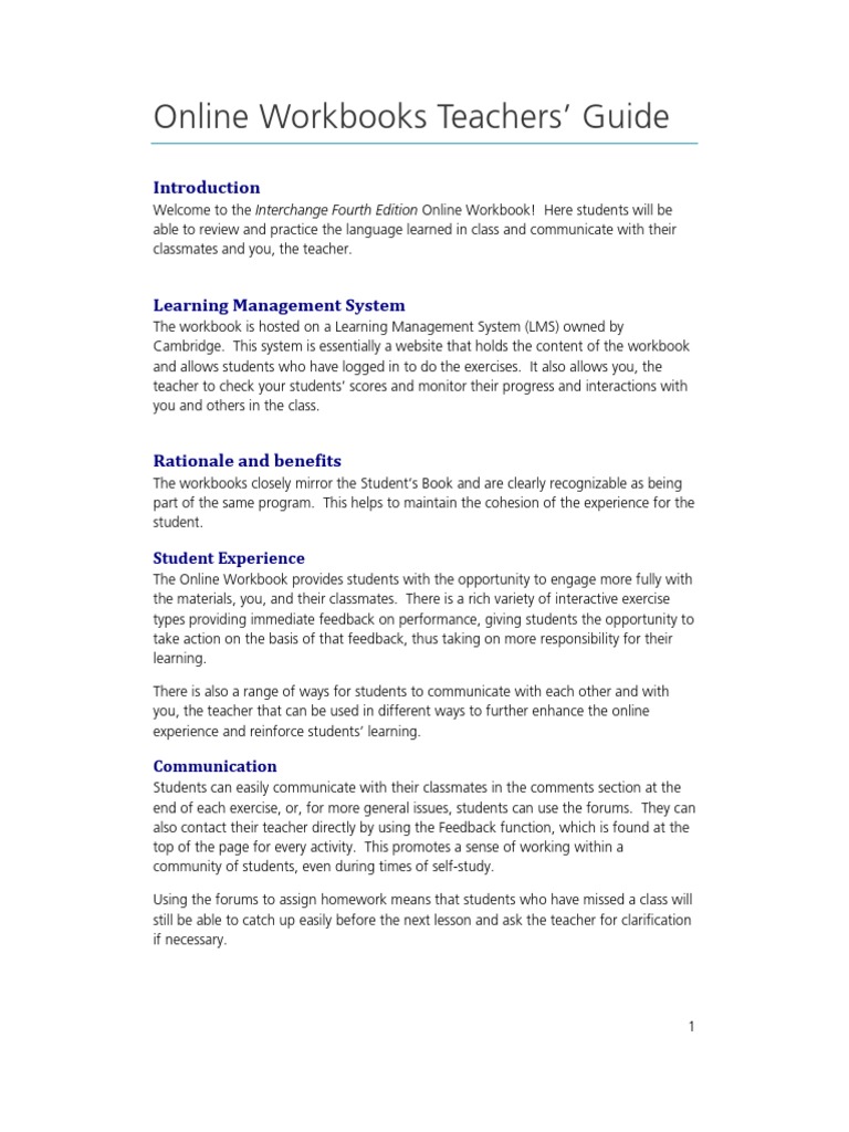 Online Workbooks Teachers' Guide: Student Experience | PDF | Internet ...