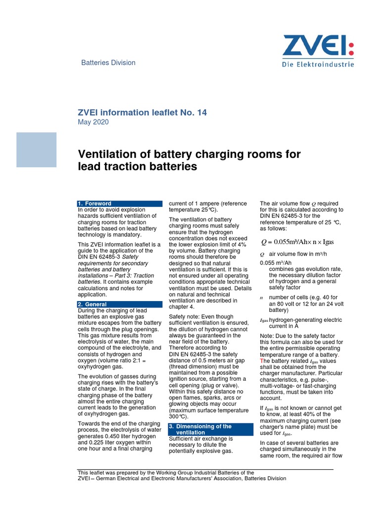 Ventilation of Battery Charging Rooms | PDF | Battery Charger ...